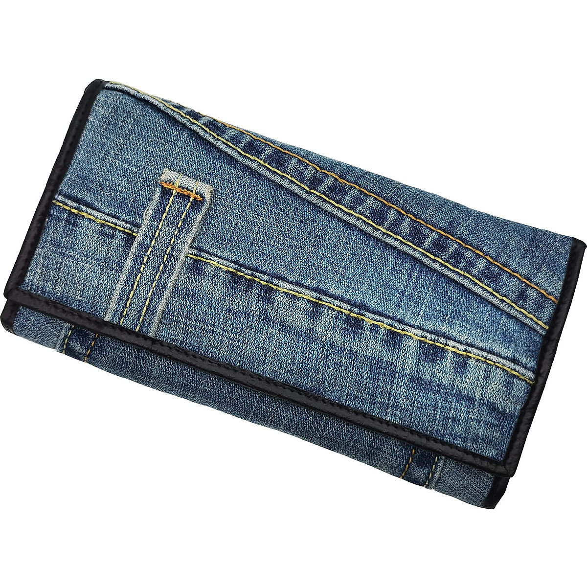 Bijoux de Ja Upcycling Blue Denim Versatile Decorated Flap Cover Pocket Money Long Wallet Purse Clutch for Women (RANDOM)