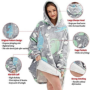 Chavish Wearable Blanket Hoodie Oversized, Glow in The Dark Soft Plush Warm Hooded Blanket Sweatshirt for Adults Women Men Kids