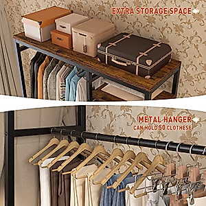 Raybee Free Standing Closet Organizer Heavy Duty Metal Wooden Clothing Rack with Shelves Capacity 400LBS 71"H Freestanding Clothes Rack Garment Rack for Hanging Clothes