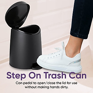 Superio Mini Bathroom Trash Can with Lid 3 Liter, Plastic Waste Bin 0.75 Gallon, Modern Flat Lid Step On Trash Can with Foot Pedal, for Bathroom, Bedroom, Office, Under Desk, Soft Close (2, Black)