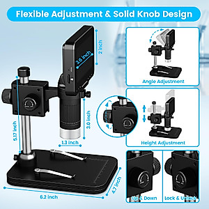 USB Digital Microscope with 4.3'' Screen, GUVOP Fast Focusing Electronic Soldering Microscope, Height-Adjustable & 8 LED Lights Coin Microscope Magnifier with 32GB Card for Adults/Kids-Black