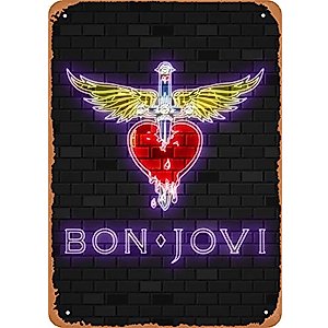 EICOCO Music Neon Signs Bon Jovi neon Sign Plaque Poster Metal Tin Sign 8" x 12" Vintage Retro Wall Decor