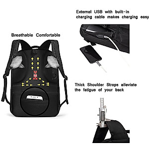 Ronyes Backpack for Laptops Up To 18.4 Inch Hiking Backpack Water Resistant Travel Computer Backpack Shockproof Laptop Backpack with USB Charging Port and Waterproof Rain Cover (Black)