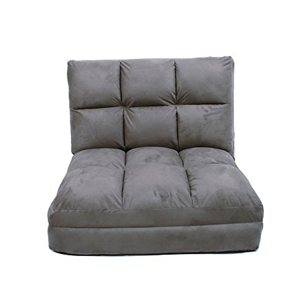 Loungie Micro-Suede 5-Position Adjustable Convertible Flip Chair, Sleeper Dorm Bed Couch Lounger Sofa, Grey
