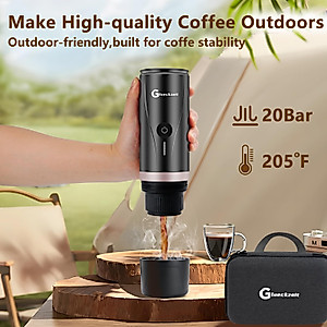Glueckzeit Portable Electric Espresso Machine with 3-4 Min Self-Heating Rechargeable Coffee Maker, 20 Bar Pressure Compatible with NS Capsule & Ground Coffee for Travel, Camping, Office, Home