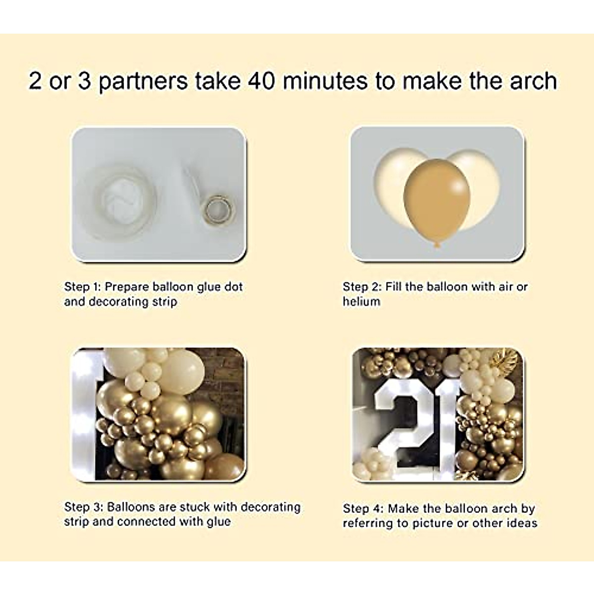 Khaki Balloon Arch Garland Kit-Ivory Balloon Gold Balloon 134Pcs for Baby Shower,Birthday,Gender Reveal,Wedding,Christmas Party Decoration.