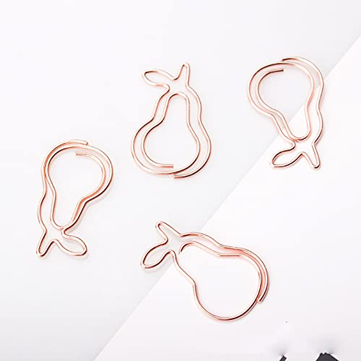 tiecawk 50 Pieces Pear Shape Paper Clips Cartoon Fruits Pear Bookmark Rose Gold Marking Clips Metal Paperclips for Office School Home Stationery Gift
