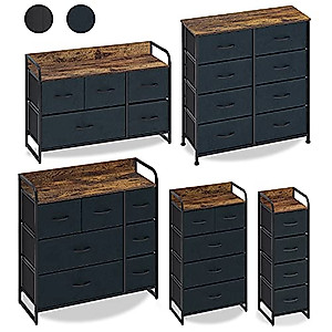 USJRAO Suede Fabric Dresser with 5 Drawers and Shelves Tall Chests of Drawers Sideboard Organizers Unit Storage Tower for Closet Bedroom Living Room Hallway Entryway Steel & Wood Black