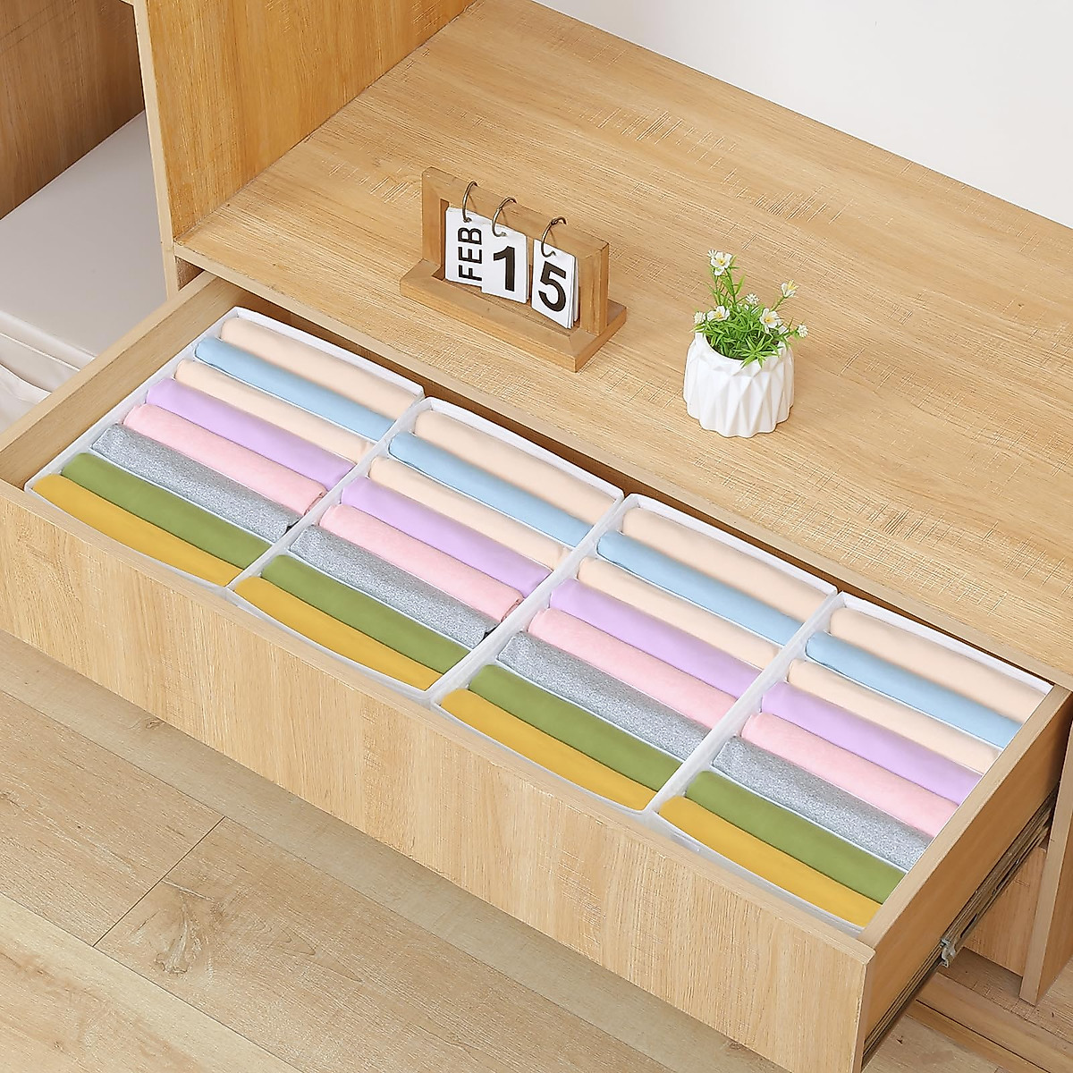 Remittur 4 Packs T-shirt Drawer Organizers for Clothing,8 Cells Compartment Storage Box Wardrobe Clothes Organizer,Clothes Organizer for Folded Clothes,T-shirt,Tank Tops,Legging,Baby Clothes(White)