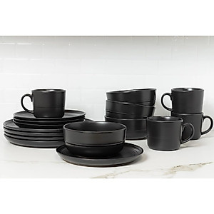 IHIPPO Modern Flat Stoneware Plates And Bowls Sets 16-PieceDinnerware Set Plates Sets For Home Dinner Set Dishes And Plate Set Stoneware Dinnerware Serive For 4 Person Dishwasher & Microwave Safe Dish