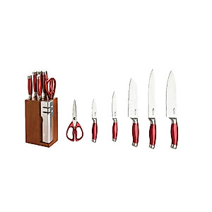 New England Cutlery 7- Piece Knife Block Set with Sharpener - Red