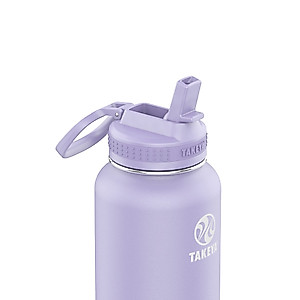 Takeya Actives Insulated Stainless Steel Water Bottle with Straw Lid, 32 Ounce, Lavender Field
