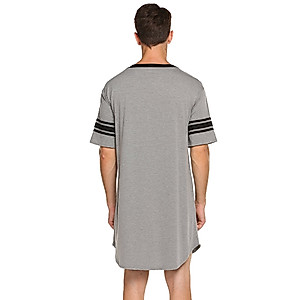 Ekouaer Men's Nightshirt Cotton Nightwear Comfy Big&Tall V Neck Short Sleeve Soft Loose Pajama Sleep Shirt,Men-grey,Large