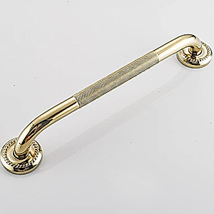 IMPEU Textured Shower Grab Bar, 12-Inch Bathroom Support Rails, Stylish Safety Armrest Hand Rail, Polished Brass/Gold Finish, Good for Senior, Kids, Elderly