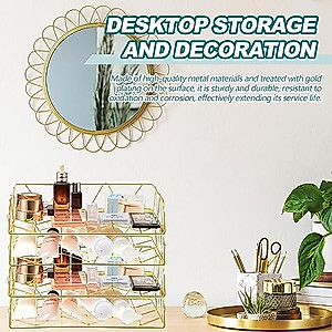 Yeaqee 4 Tier Stackable Paper Tray Gold Desk Organizer Rack Metal Letter Desk File Organizer Horizontal Holder File Trays for Desk Office Desktop School Supplies and Accessories