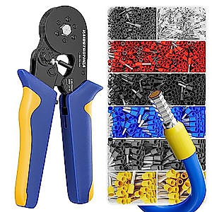 Haisstronica Ferrule Crimping Tool Kit,Self-Adjusting Hexagonal Wire Crimper Plier for AWG23-10 with 1200PCS Red Copper Wire End Terminals,Ratchet Wire Crimping Tool-Ferrule Crimper Kit