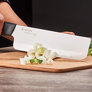 Kyocera Advanced Ceramic Revolution Series 6-inch Nakiri Vegetable Cleaver, Black Handle, White Blade
