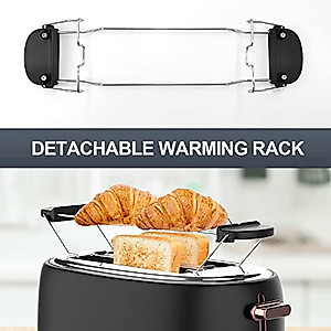 Evoloop Toaster 2 Slice, Stainless Steel Bread Toasters, 6 Bread Shade Settings, Reheat, Bagel, Defrost, Cancel Function, 1.5" Extra Wide Slots,with Removable Crumb Tray and Warming Rack (Black)