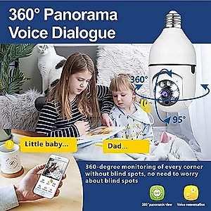 QAMY 3MP Light Bulb Security Camera, 5g WiFi Light Bulb Camera 360 Degree Full Colour Night Vision, Motion Detection, WiFi Panorama Camera Light Bulb Easy to Install, Support for Cloud Services
