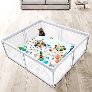 Baby Playpen with Mat, 79"x71" Extra Large Play Pens for Babies and Toddlers, Infants Playpen Gate Kids Safety Play Yard (Light Gray)
