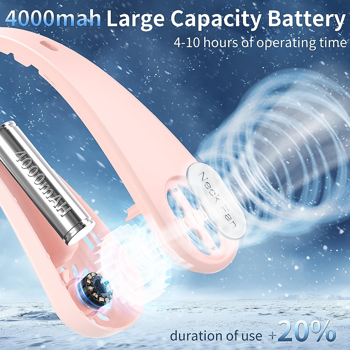 Portable Neck Fan, Hands Free Bladeless Personal Fan, 4000mAh Battery 4-16H, 360° Fast Cooling, No Hair Twisting, Ultra Quiet, Travel Essentials, Suit Home Office Sports, Gifts for Women Men-Pink