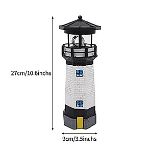 NINEFOX Solar Lighthouse Outdoor Solar Rotating LED Lighthouse Light Waterproof Lighthouse Statue Decorative LED Rotating Lamp for Garden Landscape Outside Yard(Black)