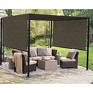 Patio Outdoor Shade Universal Replacement Pergola Canopy Cover 7'x16' Hollow Out Brown with Grommets 2 Sides Weighted Rods Included Shade Screen Panel for Deck Porch
