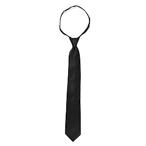 boxed-gifts Umo Lorenzo Mens Zipper Ties Solid Color Pre Tied Polyester Neckties for Men and Women-Black