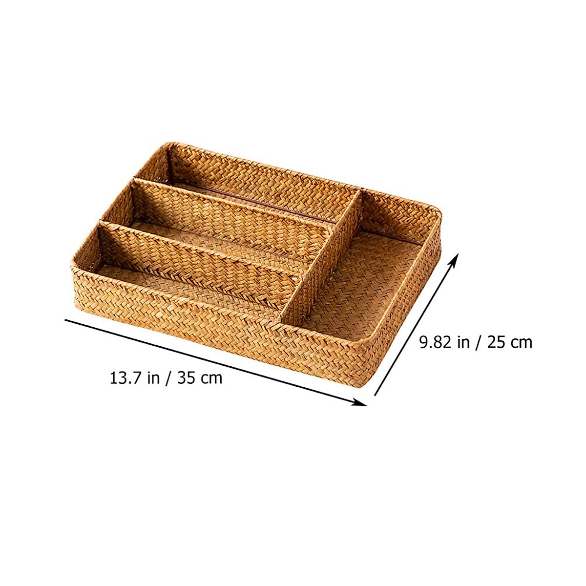 Zerodeko Rattan Flatware Tray Kitchen Utensil Drawer Organizer Wicker Serving Basket Flatware Cutlery Organiser Tray Farmhouse Woven Cutlery Forks Holder Dividers