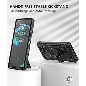 Case Designed for TCL Stylus 5G: Military-Grade Drop Proof Protection Rugged Protective Cell Phone Cover with Built in Kickstand & Slide - Shockproof TPU Matte Textured Bumper Armor Design - Black
