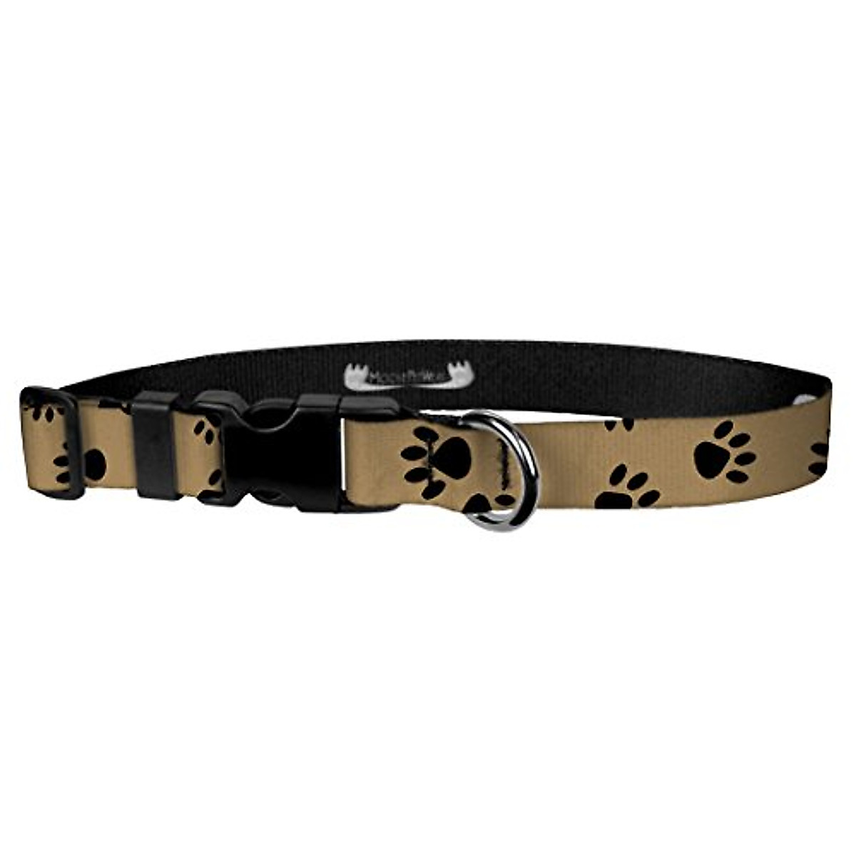 Moose Pet Wear Dog Collar - Patterned Adjustable Pet Collars, Made in the USA - 1 Inch Wide, Large, Puppy Paws Black on Tan