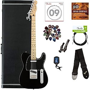Fender Player Telecaster® - Black Bundle with Hard Case, Instrument Cable, Tuner, Strap, Strings, Picks, Capo, Fender Play Online Lessons, and Austin Bazaar Instructional DVD