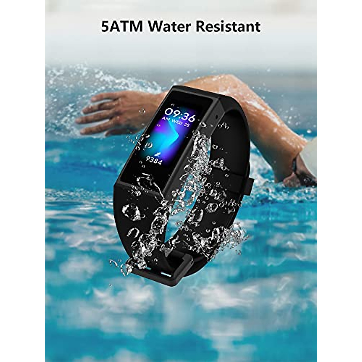 WYZE Band Fitness Tracker with Alexa Built-in, Activity Tracker Watch with Heart Rate Monitor, Smart Fitness Band with Step Counter, Calorie Counter, Pedometer Water Resistant, Black