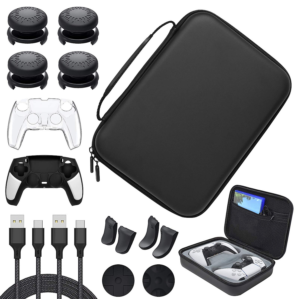 Carrying Case Compatible with PS5 - 15 in 1 Travel Carrying Hard Case Pouch Storage Bag with Cover Protector,Thumb Grips,Trigger Extender, Charging Cable Accessories Kit for PS5 Controller