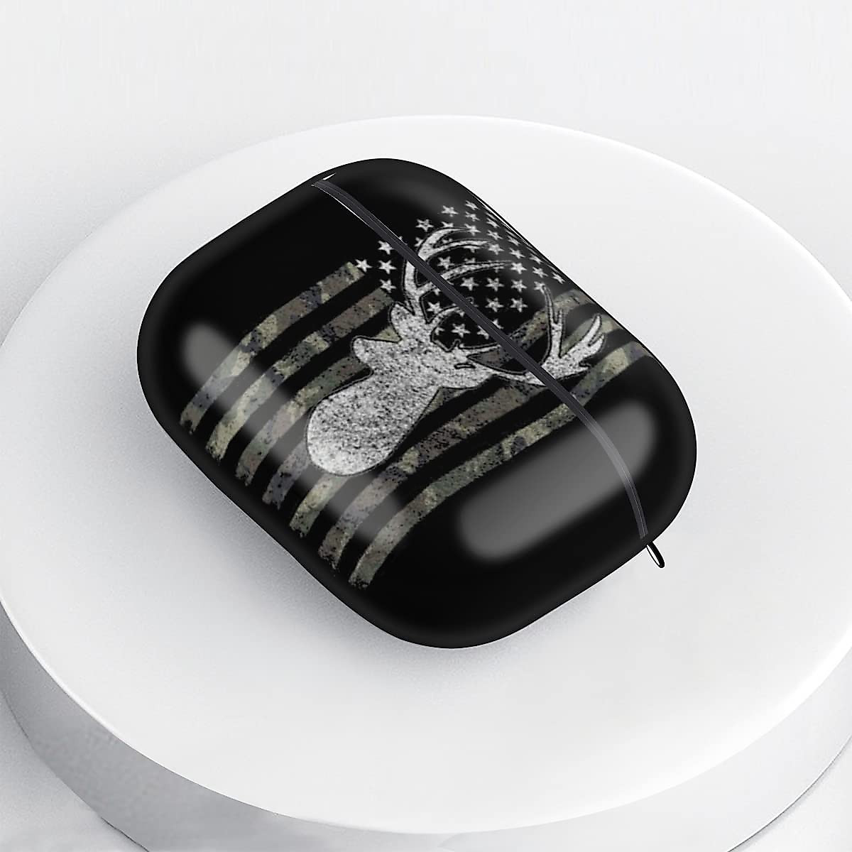 Deer Camo Camouflage American Flag Hunting AirPods Case Cover for AirPods Pro, Wireless/Wired Charging Protective AirPods Pro Case with Keychain, Black