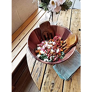 Lipper International Acacia Wave Bowl with Salad Hands,162.31 fluid ounce