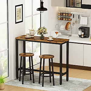 AWQM 3 Piece Bar Table Set, Industrial Pub Height Table with 2 Bar Stools,Dining Room Table Set, 47.2" Table and Classic Round Chairs Set, Ideal for Kitchen,Living Room
