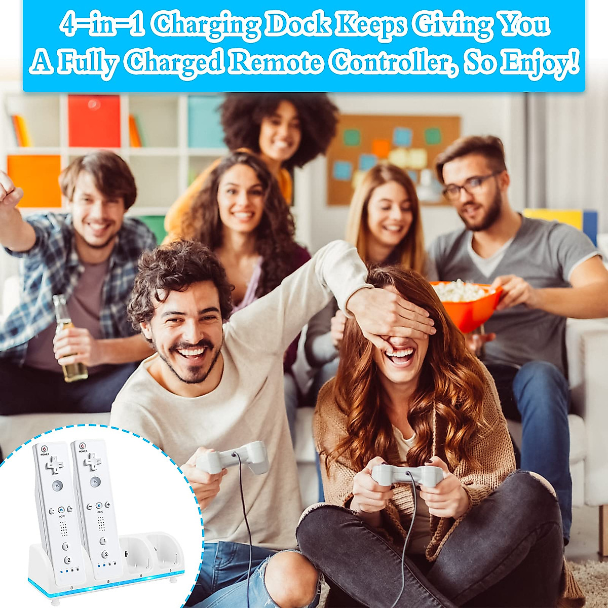 Kulannder Wii Remote Charging Station, 4-in-1 Controller Charger Station with 4 Wii Rechargeable Battery Pack & USB Cable for Wii/Wii U Controller Remote (White)