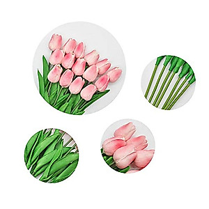 SHINE-CO LIGHTING Artificial PU Tulips 10Pcs Real Touch Fake Flower Arrangement Bouquets for Home Office Wedding Decoration (Pink)