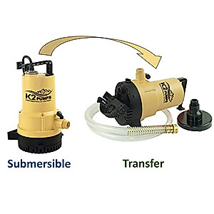 K2 Pumps UTM02501K 1/4 HP Duo 2-in-1, Thermoplastic Submersible Utility Pump and Transfer Pump