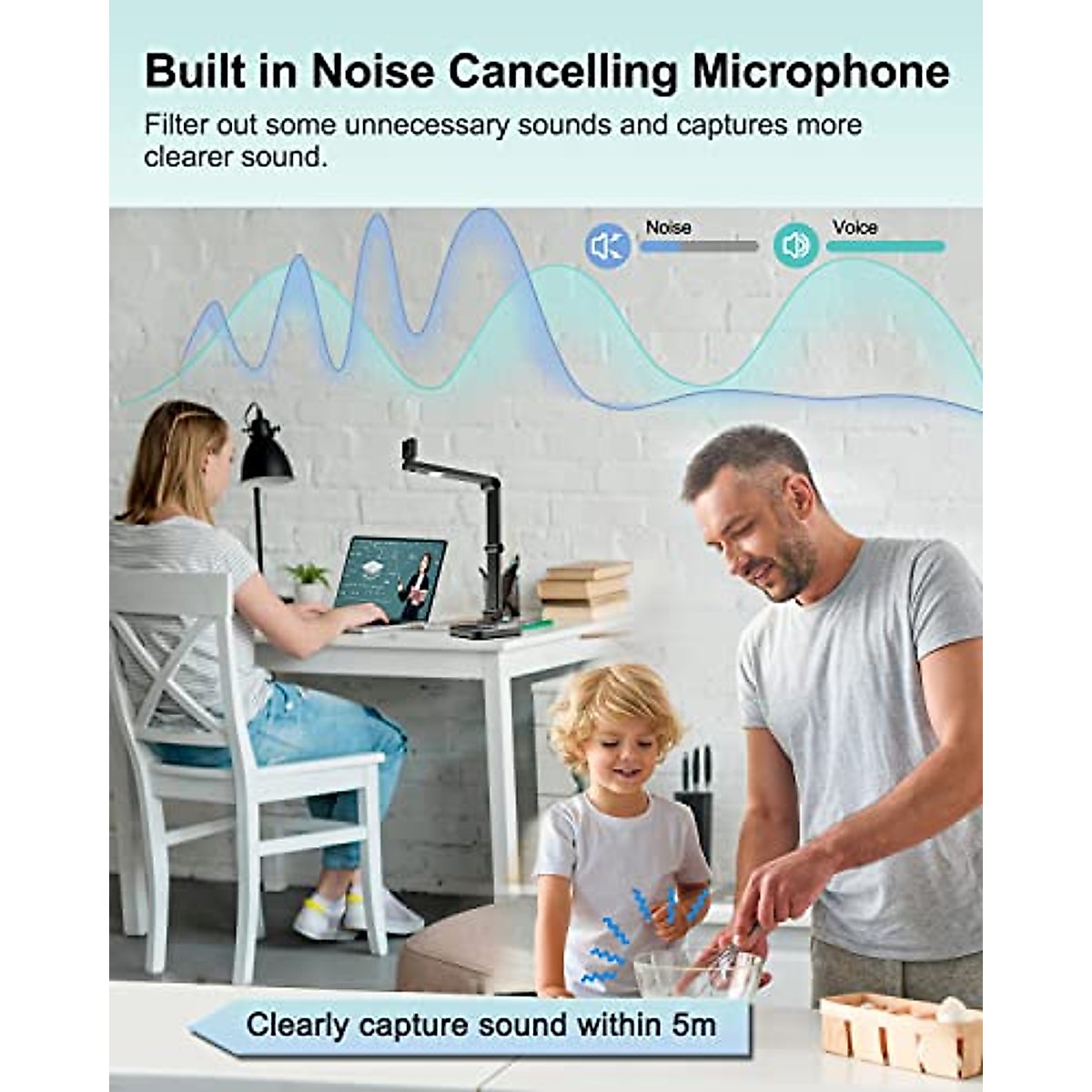VIZOLINK 8MP Document Camera & Webcam with Noise-Canceling Microphone, A3-Size Capture, Auto Focus, 3-Levels Adjustable Brightness, for Live Demo, Home Office, Remote Teaching