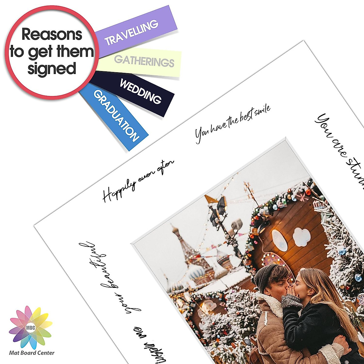 Mat Board Center, 10-Pack, 8x10 White Mats for 5x7 Pictures - White Core Bevel Cut Mattes, 4-Ply - Acid-Free, Photo Mat Board