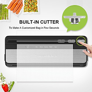 Bonsenkitchen Food Vacuum Sealer Machine, Built-in Cutter & Sealer Bags and Container Starter Kit, Dry&Moist Food Modes, Compact Design Air Sealing System Preservation For Food Storage