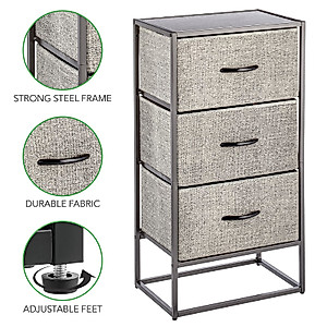 mDesign Modern 3-Drawer Dresser Storage Tower - Sturdy Steel Frame, Wood Top, Wood Handles/Fabric Bins - Organizer Unit for Bedroom, Hall, Entryway, Closets - Margot Collection - Black/Graphite Gray