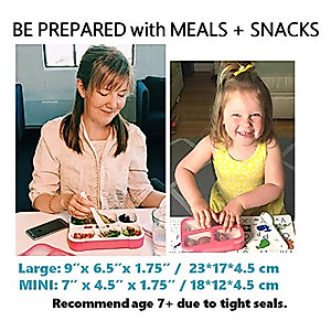 Bento Lunch Box and MINI Snack Container Set for Kids Women | Small and Large Leakproof Boxes for Lunches at Work School Daycare | Divided Portion Containers for Girls Teens Toddlers, Pink…