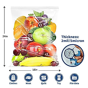 Xsourcer Zipper Storage Bags, Pack of 12, 5 Gallon Reclosable Food Storage Bag, Great Storage for Food, Clothing, Office Supplies & Travel Essential, 2 Mil Thick, Size 18"x 24"