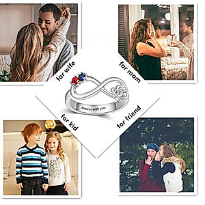 Molywoo Personalized Infinity Symbol Rings Double Hearts Best Friend Promise Rings with 2 Round Shape Simulated Birthstones Engraved Name Rings for Women Love Forever (6)