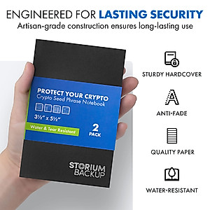 Storium Crypto Seed Phrase Storage Notebook - Waterproof Stone Paper Book - Keep Your Cryptocurrency Recovery Phrase Password Safe & Secure - Cold Storage Wallet Backup Journal - Pocket Size 2-Pack