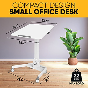 Folding Standing Desk Adjustable Height - Mobile Rolling Laptop Stand Pneumatic Height Adjustable - Foldable Computer Desk Workstation - Portable Mini Standing Desk for Small Office Space