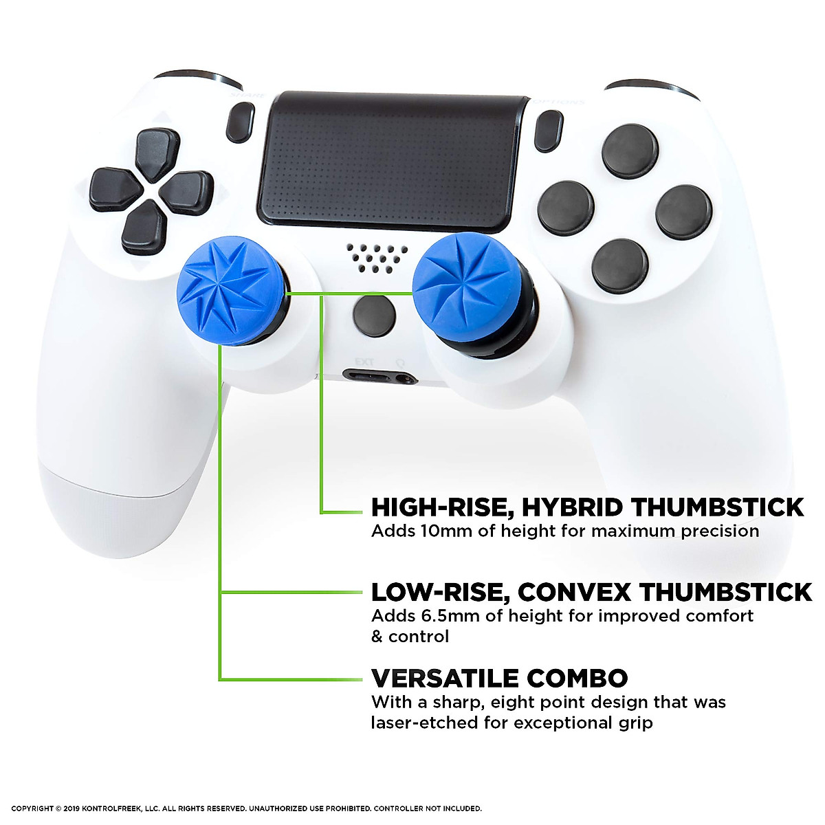 KontrolFreek FPS Freek Edge for PlayStation 4 (PS4) and PlayStation 5 (PS5) | Performance Thumbsticks | 1 High-Rise Convex, 1 Low-Rise Convex | Blue